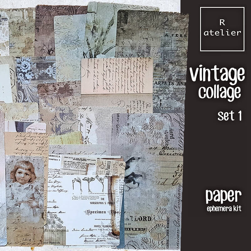 Vintage Collage Scrapbooking Paper Ephemera Kit